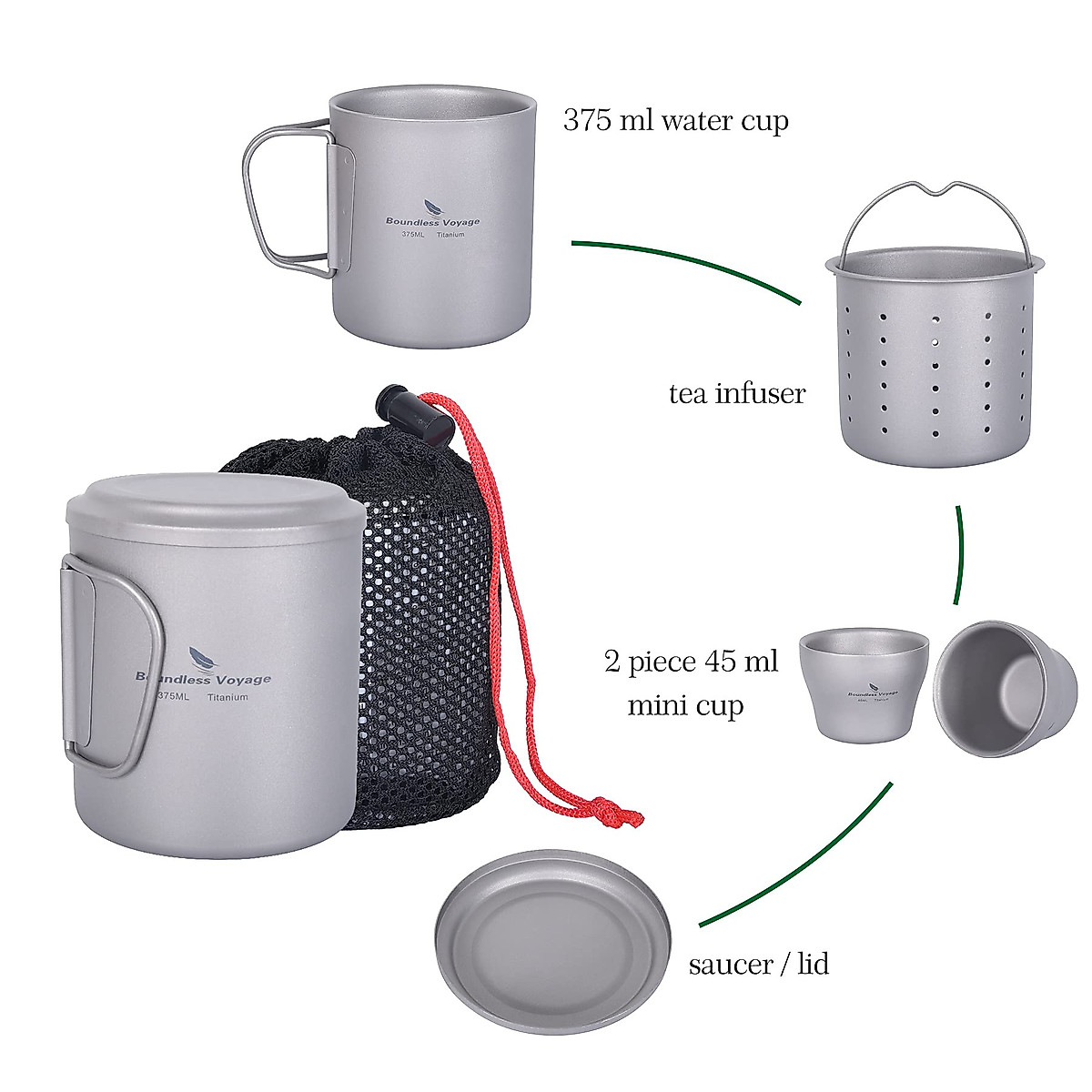 Boundless Voyage Titanium Tea Coffee Mug with Strainer Shot Glass Lightweight Double Layer Teacup for Camping Traveling Office Daily Used Ti3088D
