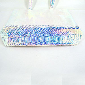 Mily Hologram Tote Bag Laser PU Shoulder Bag, Silver Snakeskin, Size One Size