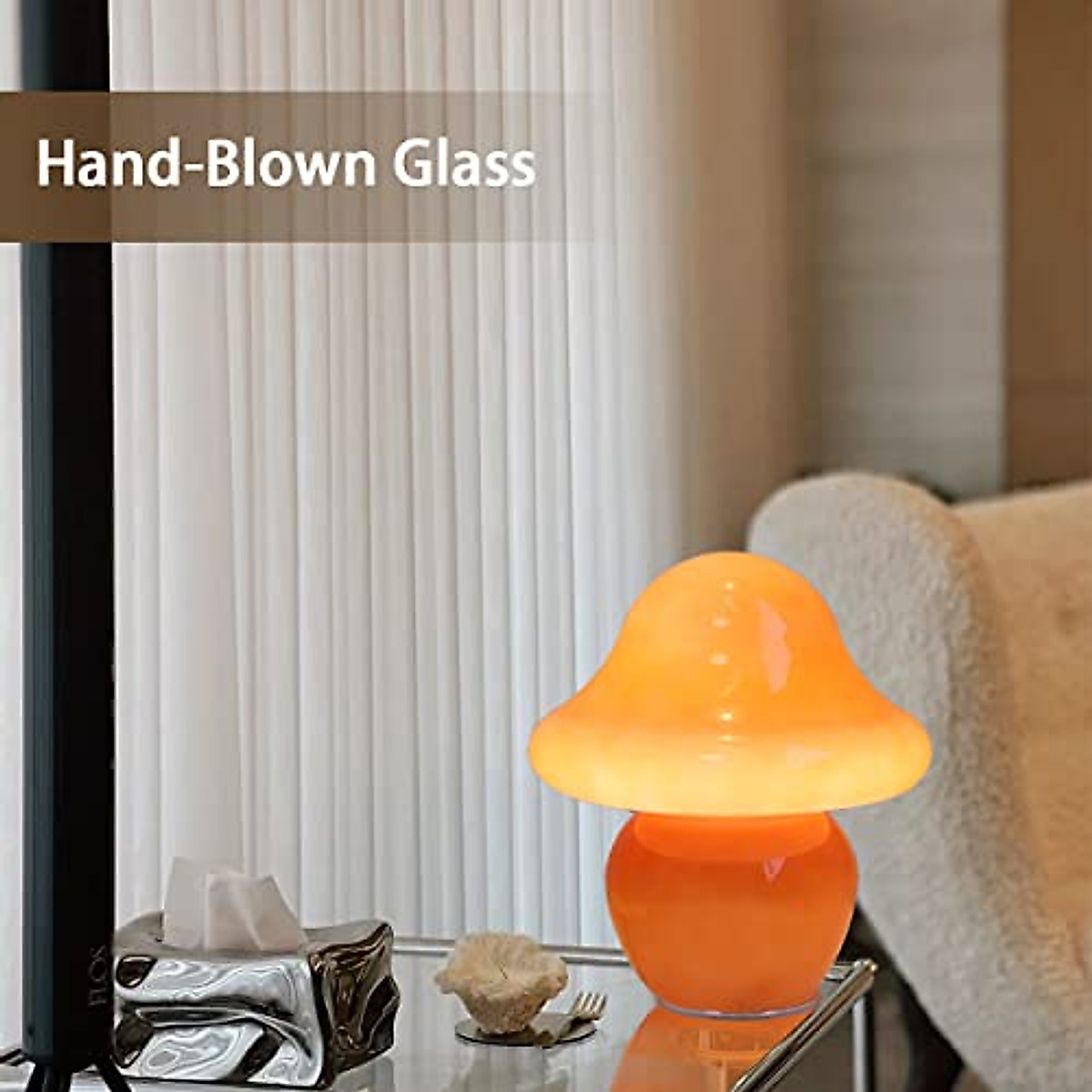 HEQET Mushroom Lamp Orange Glass Mushroom Table Lamp for Bedrooms, Living Room, Aesthetic Lamps for Bedroom, Cute Bedside Lamp