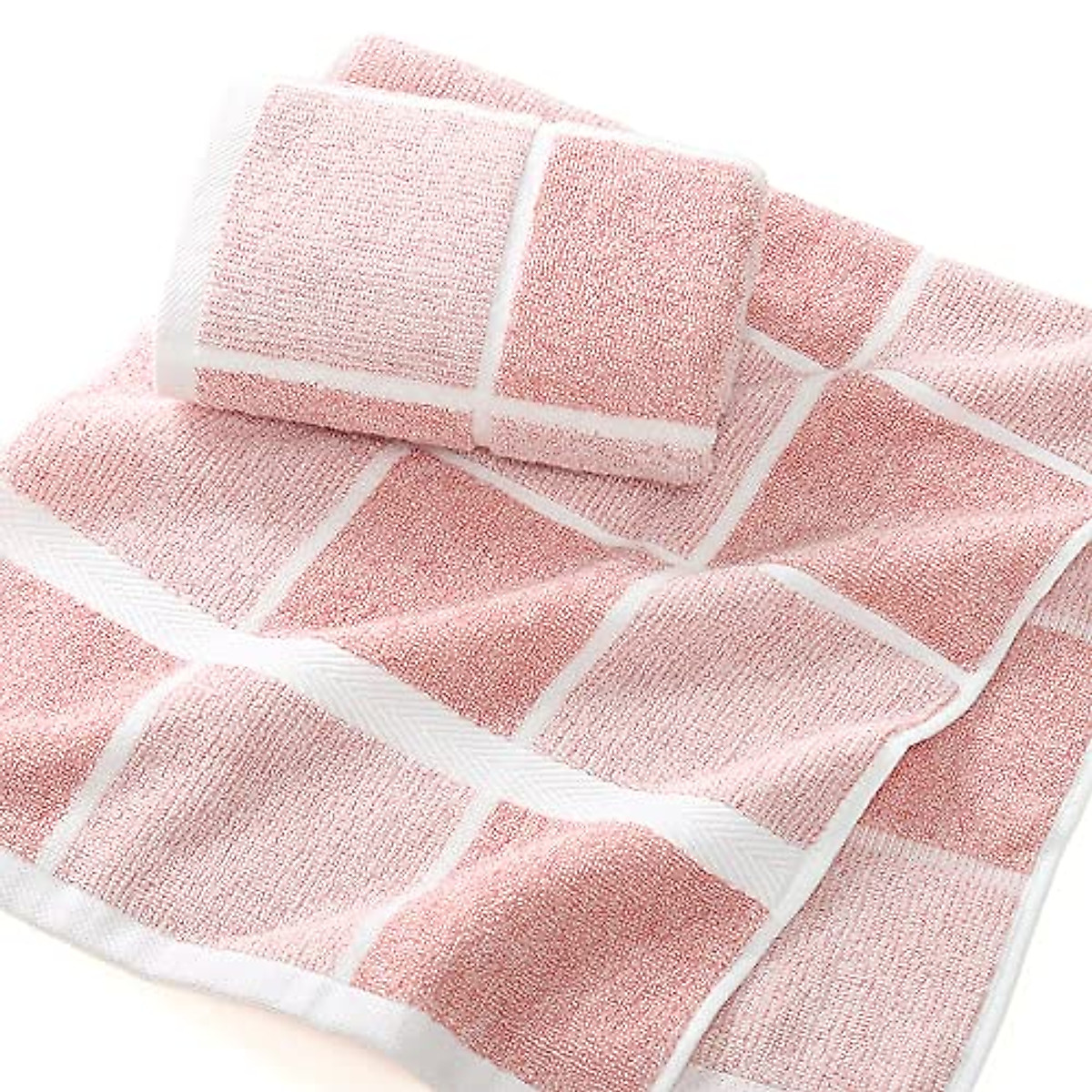 sense gnosis Pink Hand Towel Set of 2 100% Cotton Checkered Pattern Super Soft Highly Absorbent Decorative Hand Towels for Bathroom 13 x 29 Inch
