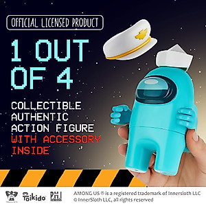 P.M.I. Among Us Action Figure | One of Four 4.5-Inch-Tall Collectibles | Among Us Toys and Playable Mini Toys | Cyan Crewmate in The White Folded Hat with Hidden Hat and Hands