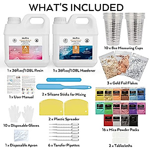 Nicpro 72OZ Crystal Clear Epoxy Resin Kit, Casting and Coating Art Resin Supplies for Craft Tabletop, Jewelry Making, Molds, Art Painting with 16 Mica Powder, Gold Foil Flakes, Measuring Cups and More