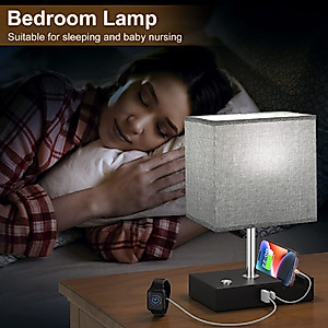 aooshine Touch Lamp with USB C+A Charging Ports-Table Lamp for Bedroom with 3 Levels Brightness(Low/Medium/Hight), 3 Way Dimmable Bedside Nightstand Lamp with 2 Phone Slots (Include Bulb)