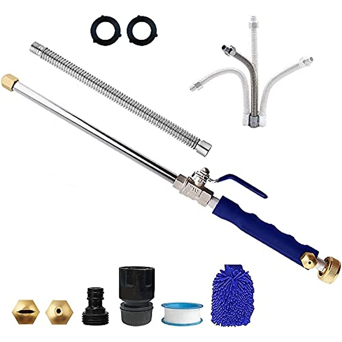 Yiliaw High Pressure Power Washer Wand Extendable Hydro Jet Water Hose Nozzle Flexible Watering Sprayer Cleaning Tool for Garden Gutter Patio Car Pet Window