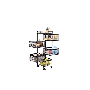 Black 5 Tier 360 Degree Rotating Metal Vegatable Storage Rack w/Swing Out Shelves