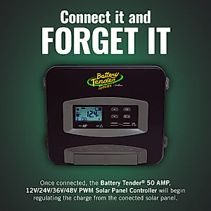 Battery Tender 50 AMP PWM Solar Charge Controller with Dual USB Port and LCD Screen, Suitable for 12, 24, 36, 48 Volt Lead Acid, AGM, Gel, and 12 Volt Lithium Batteries