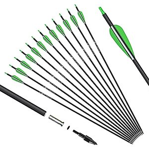 KESHES Archery Carbon Arrows for Compound & Recurve Bows - 30 inch Youth Kids and Adult Target Practice Bow Arrow - Removable Nock & Tips Points (12 Pack)