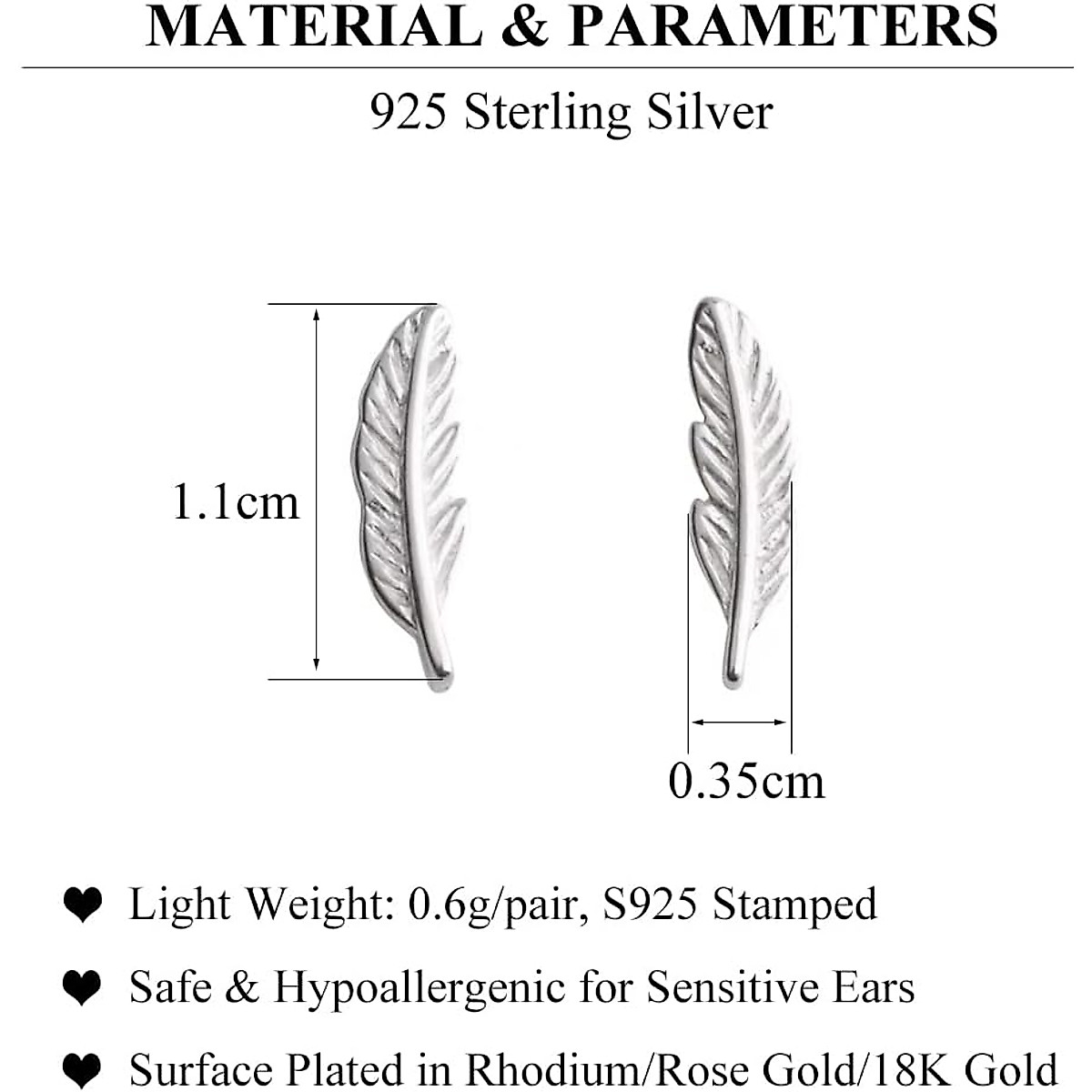 SLUYNZ Genuine 925 Sterling Silver Tiny Feather Studs Earrings for Women Sterling Silver Studs Earrings