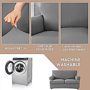 molasofa T Cushion Loveseat Slipcover with 2 Individual T Cushion Shape Seat Covers for Home Décor,3 Pieces Stretchable Washable Non-Pilling Non-Slip Love Seat Covers Covers(Loveseat,Light Gray)