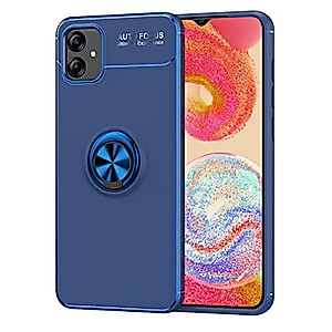 Asuwish Phone Case for Samsung Galaxy A04 with Tempered Glass Screen Protector Cover and Cell Accessories Kickstand Stand Magnetic Ring Holder Protective Soft TPU Silicone Ao4 A 04 4G Women Men Blue