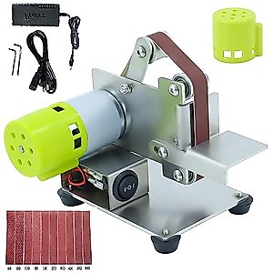 Podoy 𝙐𝙥𝙜𝙧𝙖𝙙𝙚𝙙 Mini Belt Sander Electric DIY 7 Speed Adjustable Control Small Grinder Sharpener Polisher Machine 110V with 10 Belts for Metal Knife Wood Polishing