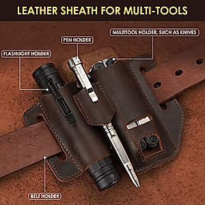 KEVANCHO Multitool Sheath for Belt, Leather Tool Pouch Belt Holster Bag, EDC Pouch Pocket Organizer Case for Knife, Flashlight, Tactical Pen, Camping and Outdoor, Valentines Day Gift for Him (Brown)