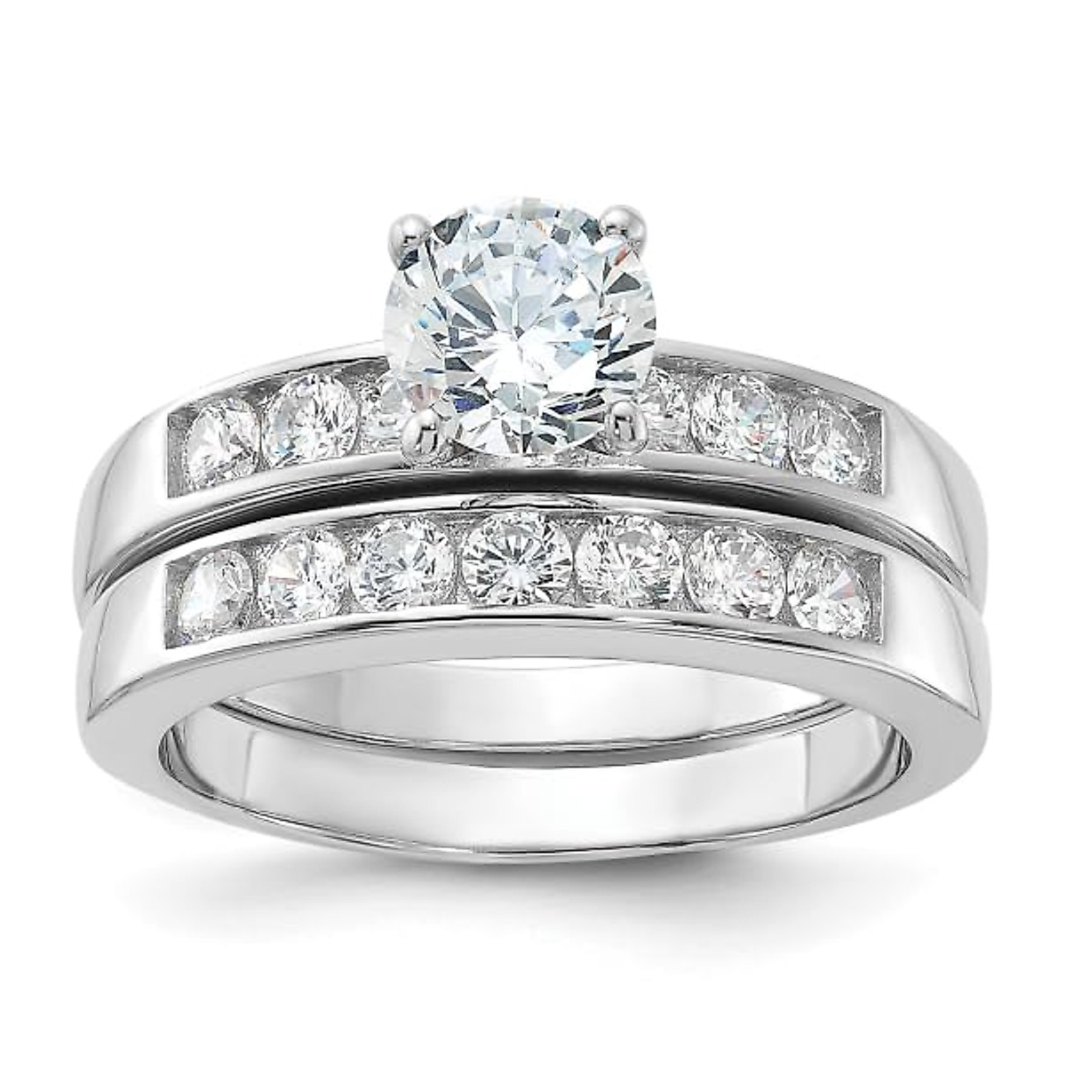 925 Sterling Silver Cubic Zirconia CZ Engagement Ring Wedding Band 2-piece Bridal Jewelry Set Size 6