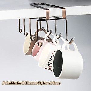 2Pcs Coffee Mug Holder, MODOWEY Durable Under Cabinet Cup Coffee Mug Holder for Kitchen, 8 Hooks Cup Rack Under Shelf - Fit for The Cabinet 1" or Less