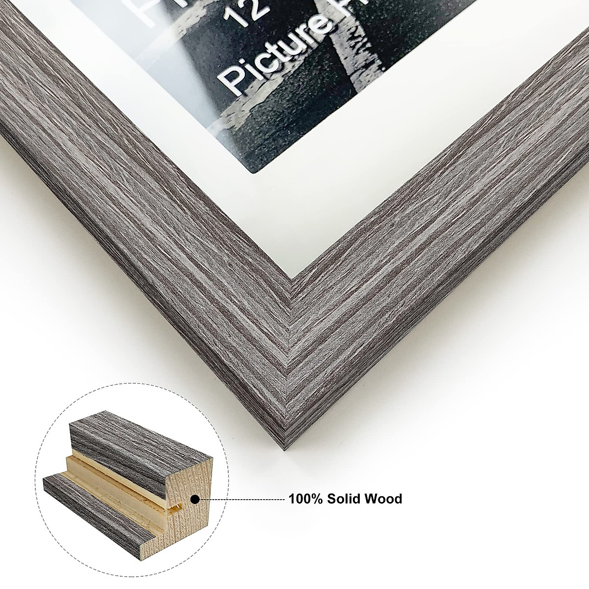 Finefrarm 12x16 Rustic Frames Solid Wood Display Pictures 11x14 with Mat or 12x16 Photo Without Mat, Distressed Wooden Picture Frame Wall Art for Living Room Wall Mounting, Gray