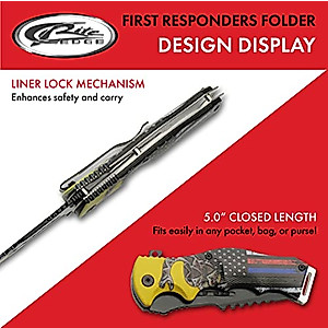 SZCO Supplies 8.5” First Responders Flag Assisted Open Liner Lock EDC Utility Folding Knife,Yellow,300566-MC