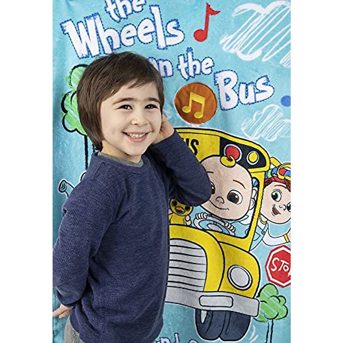 CoComelon Musical Warm, Plush, Throw Blanket That Plays The Theme Song - Extra Cozy and Comfy for Your Toddler, Blue