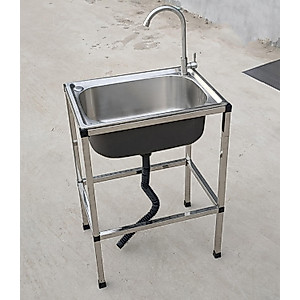 Freestanding Kitchen Sink, Commercial Restaurant Utility Sink Set, Stainless Steel Single Bowl Kitchen Sink, with Faucet (Size : 60x45cm/23.6x17.7in)