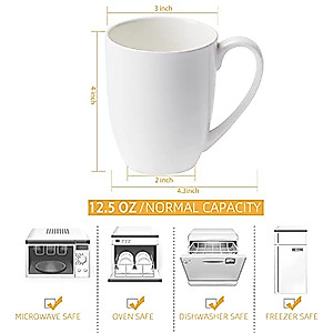 Upscale Coffee Mugs Set of 4, Fine Bone China Coffee Cups 12 OZ, Over 45% Bone Content Coffee Mugs for Women and Men, Lightweight White Ceramic Coffee Mug Gift Sets (Moonlight)