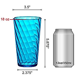 Amazing Abby - Glacier - 18-Ounce Plastic Tumblers (Set of 8), Plastic Drinking Glasses, Mixed-Color High-Balls, Reusable Plastic Cups, Stackable, BPA-Free, Shatter-Proof, Dishwasher-Safe