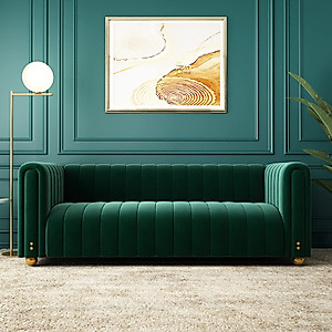 ANTTYBALE Tufted Couch Chesterfield Velvet Sofa Upholstered 81" W 3-Seater Comfy Sofa for Living Room, Bedroom, Office, Apartment (Green 2pcs)