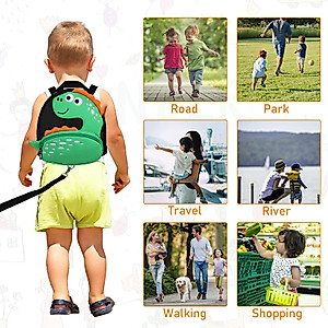 Yuepin Backpack Leash for Toddlers + Anti Lost Wrist Link, Dinosaur Kids Backpack Harness with Leash for 1-5 Years Old Boys and Girls Christmas Gift (Dinosaur Black)