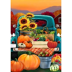 NAIMOER Truck Diamond Art Kits for Adults, DIY 5D Fall Diamond Art Kits for Beginner, Full Drill Pumpkin Diamond Art Sunflowers Painting Craft for Home Decor Gifts 30x40cm