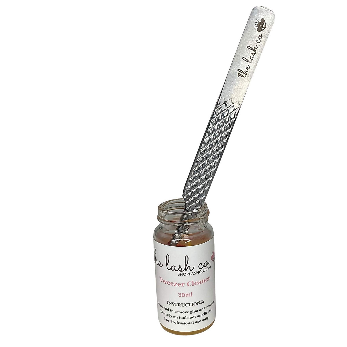 The Lash Co. Tweezer Cleaning Tool Solution/Liquid Adhesive Remover & 2 Spongeballs (1 bottle 30 ml)