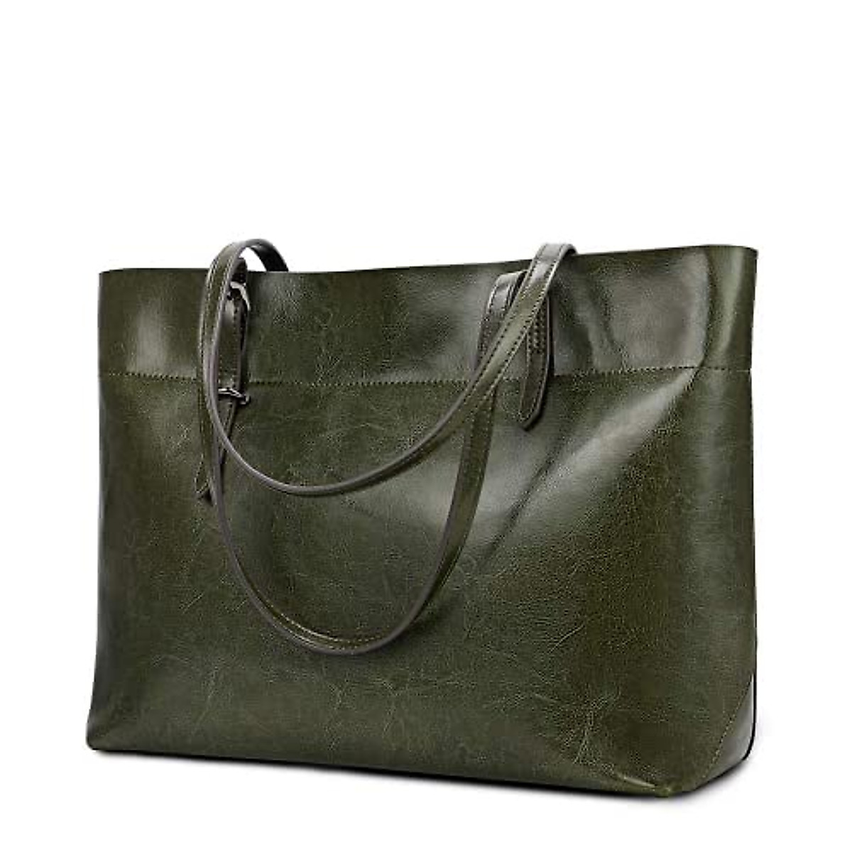Kattee Vintage Genuine Leather Tote Shoulder Bag for Women Satchel Handbag with Top Handles (1-Green)