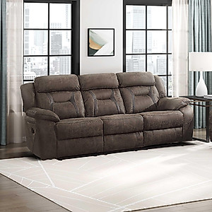 Homelegance Reclining Couch, Polished Microfiber Manual Double Recliner Sofa, Dark Brown