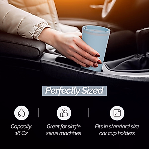 Copco Cone 16oz Insulated Travel Mug with Handle, Double Wall, Slide-Closure Lid, BPA-Free, Microwave & Dishwasher Safe, Reusable Plastic Travel Coffee Tumbler - Portable Coffee Cup (Light Blue)