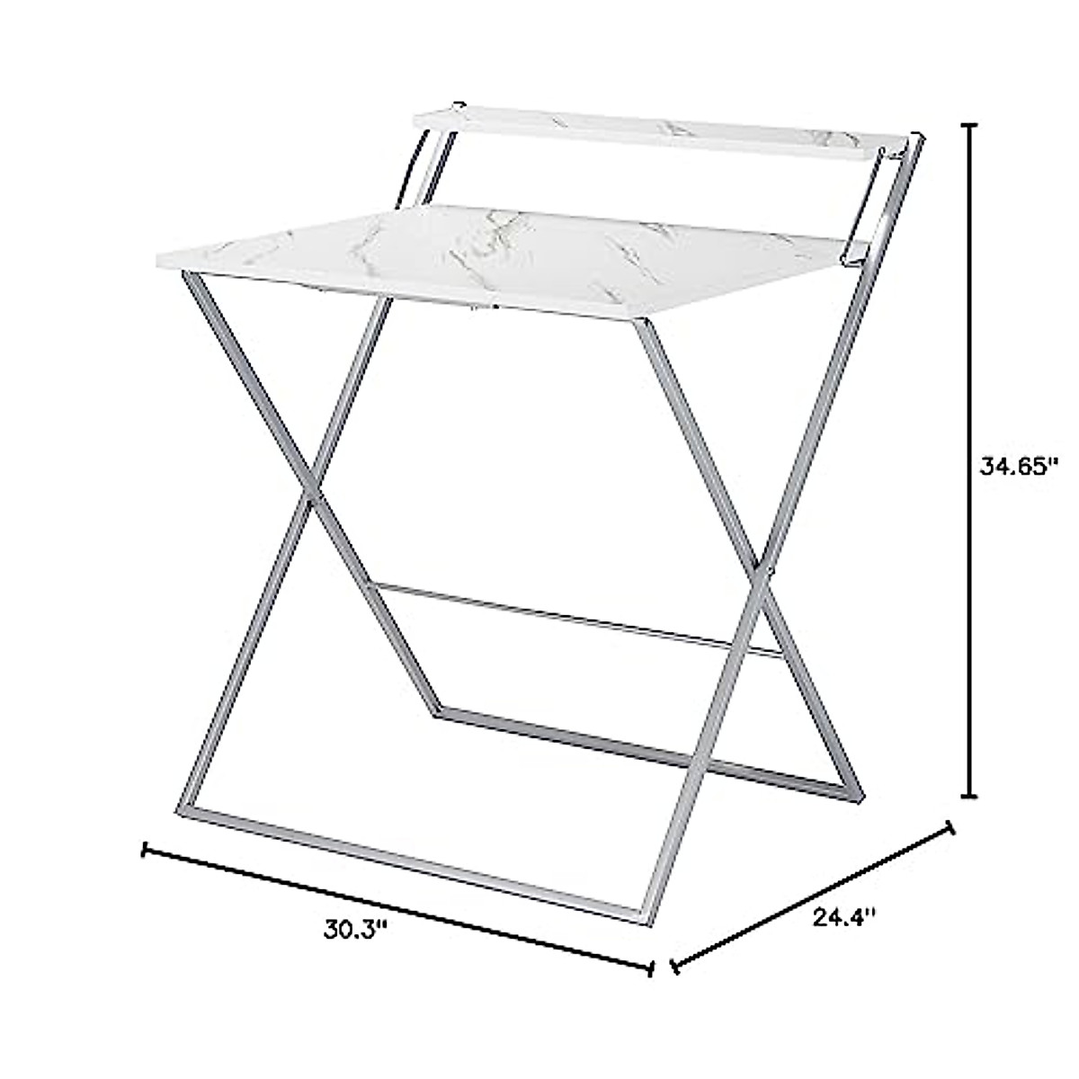 Urban Lifestyle Foldable 2 Tier Compact Computer Desk, Marble/Silver