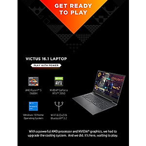 HP by Victus 16.1 FHD Gaming Laptop, NVIDIA GeForce RTX 3050, AMD Ryzen 5 5600H, 8GB RAM, 512GB SSD, Windows 10 Home(16-e0010nr, 2021) (Renewed)
