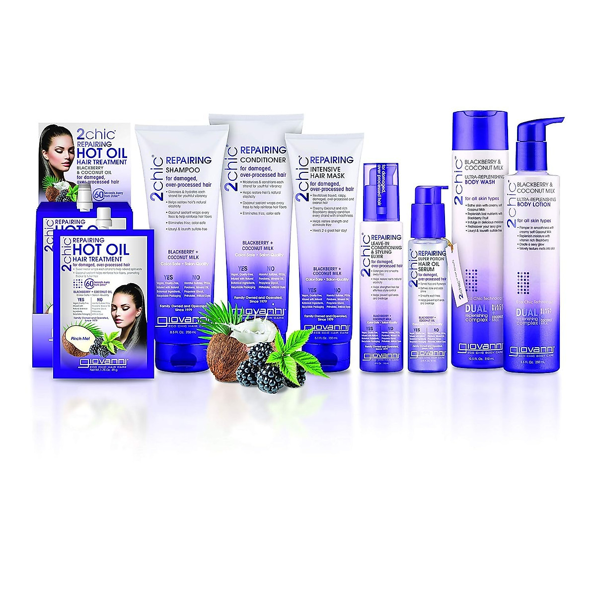 GIOVANNI 2chic Ultra Shine Leave-In Conditioning & Styling Elixir - Hair Serum for All Hair Types, Tsubaki Seed Oil & White Tea, Detangles, Smooths & Conditions, Tames Frizz - 4 oz