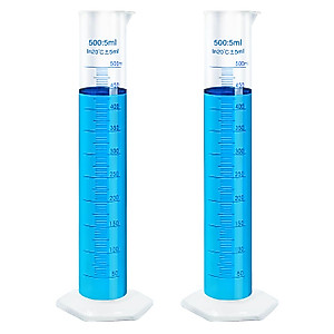 HUAOU 2pcs 500ml Plastic Graduated Cylinders, Lab Chemistry Measuring Cylinders Set - Durable Class A Polymer, Clear Graduations, 2-Sided Marking with Spout for Home Experiment Science Biology Project