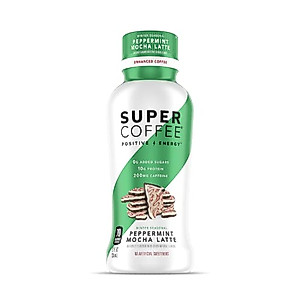 Super Coffee, Iced Keto Coffee (0g Added Sugar, 10g Protein, 70 Calories) [Peppermint Mocha Latte] 12 Fl Oz, 12 Pack | Iced Coffee, Protein Coffee Drinks - LactoseFree, GlutenFree