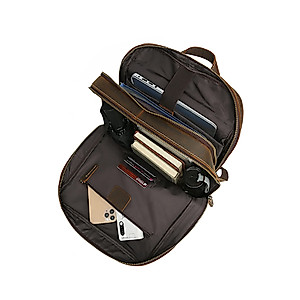 Lannsyne Vintage Genuine Leather 16" Laptop Backpack For Men Hiking Travel Bag Camping Rucksack