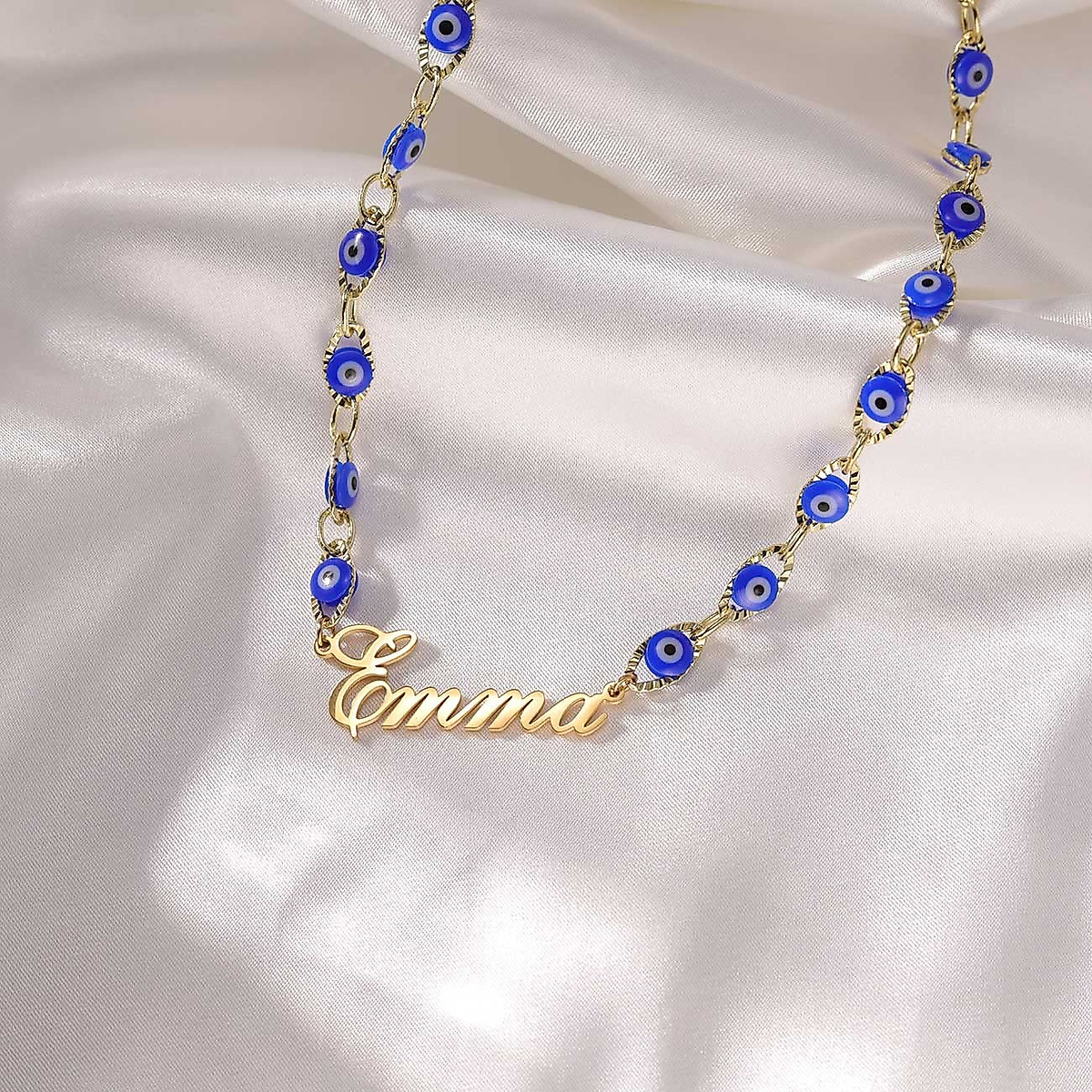 DayOfShe Personalized Layered Evil Eye Necklace with Name 18K Real Gold Plated Third Eye Choker Protection Necklace Jewelry Gift for Women