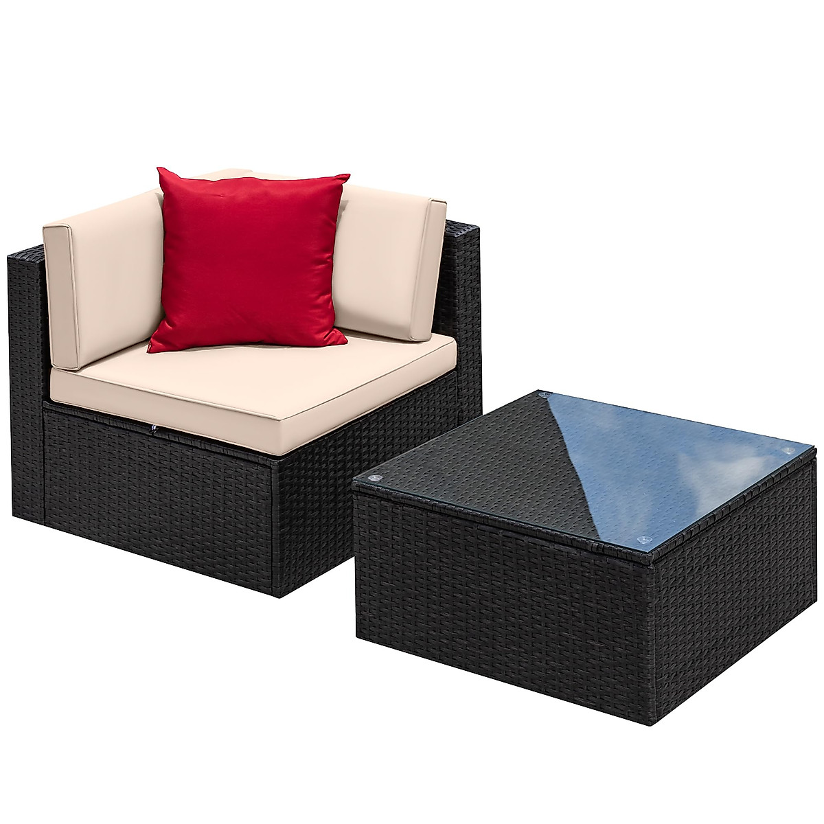 Devoko 2 Piece Patio Furniture Set, All Weather PE Rattan Outdoor Sofa Set Single Sofa with Table for Garden Lawn Poolside (2 Piece, Beige)