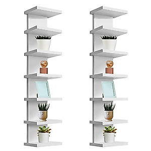 home stuff 7-Tier Wall Shelf Unit - Slim Vertical Column with Smooth Laminate Finish. Perfect for Bedrooms, Living Rooms. Stylish Floating Storage & Decor Organizer Tower (White). (2)