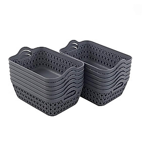 Yarebest Plastic Small Baskets Tray, Desktop Storag Tray Set of 12, Grey