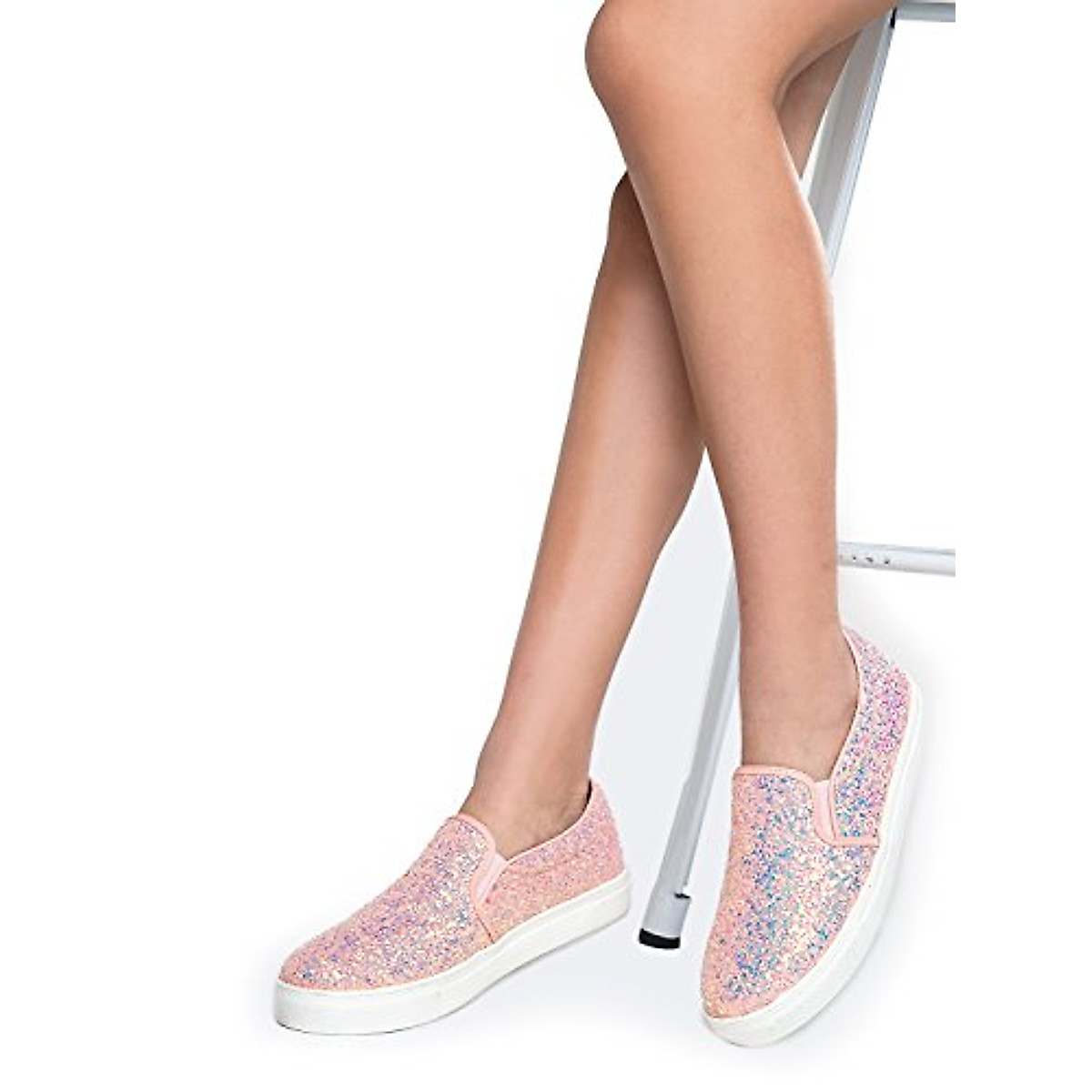 J. Adams Glimmer Sneakers for Women - Casual Glam Slip On Walking Shoes - Pink Glitter - 8