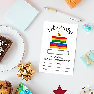 Building Blocks Birthday Invitations for Boys with Envelopes, Invites for Birthday Party Building Blocks, Building Blocks Birthday Party Invitations Cards, Celebrate Birthday Party, 4"x6" Set of 20
