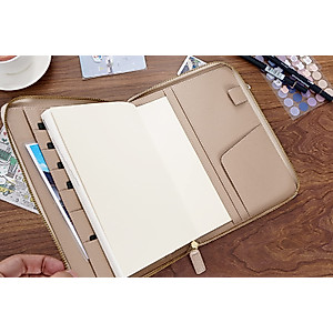 Moterm Zippered Leather Cover for A5-Notebooks - Fits Hobonichi Cousin, Stalogy and Midori MD Planners (Pebbled-Taupe)