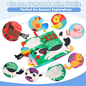 beiens Baby Books Toys, Touch and Feel Crinkle Cloth Books for Babies, Infants & Toddler, Early Development Interactive Car & Stroller Soft Toys for Boys & Girls (Farm Tails-1 Book)