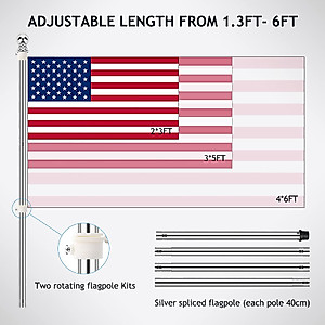Loretoy Flag Poles for Outside House, 5ft Flag Pole with Bracket and Rings, Stainless Steel Wall Mounted Flag Pole Kit for House Yard Garden Outdoor Residential or Commercial (Silver)