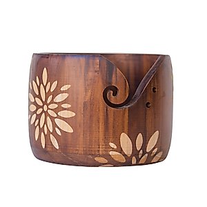 Large Yarn Bowl | 5 in x 7 in Yarn Bowls for Crocheting Large | Unique Design Crochet Bowl | Pine Wood Crochet Bowls for Yarn | Yarn Holder for Crocheting, Knitting, or Macrame| Crochet Yarn Bowl