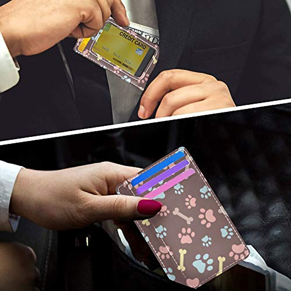 Linomo Thin leather Card Holder and Money Clip Vintage Dog Paw Print Bones Wallet RFID Blocking for Men & Women