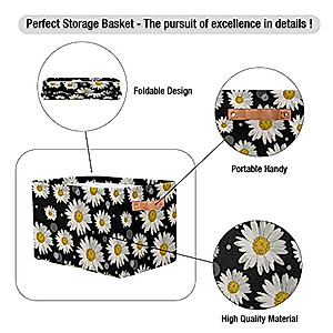 Daisy Storage Basket Bins Flower Floral Toys Books Clothes Canvas Storage Box Cubes Rectangular Collapsible with Handles for Bedroom Nursery Home Office Decor Organizer Basket