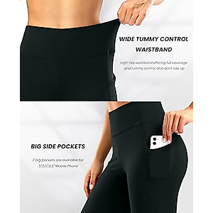 28"/30"/32"/34" Inseam Women's Bootcut Yoga Pants Long Bootleg High-Waisted Flare Pants with Pockets BlackFlare_30_Small Black